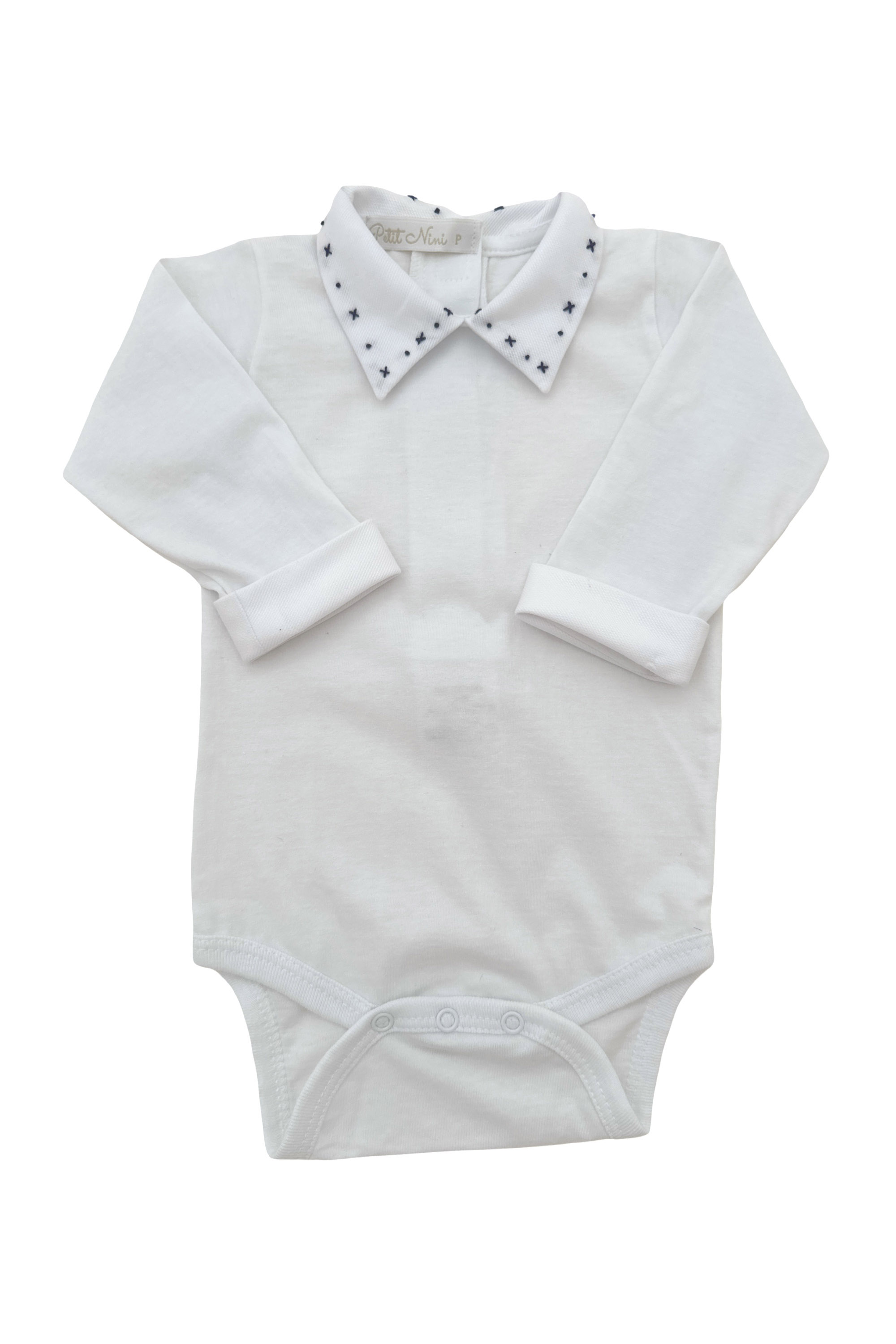 Body para Maternidade com Gola Bordada Ponto X Marinho